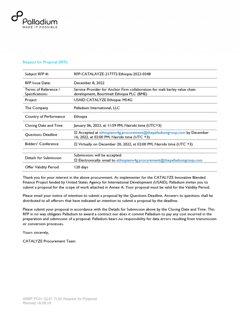 Ethiopia Malt Barley RFP | PDF | Law