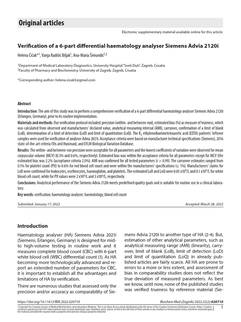 Advia 2 | PDF | Detection Limit | Accuracy And Precision