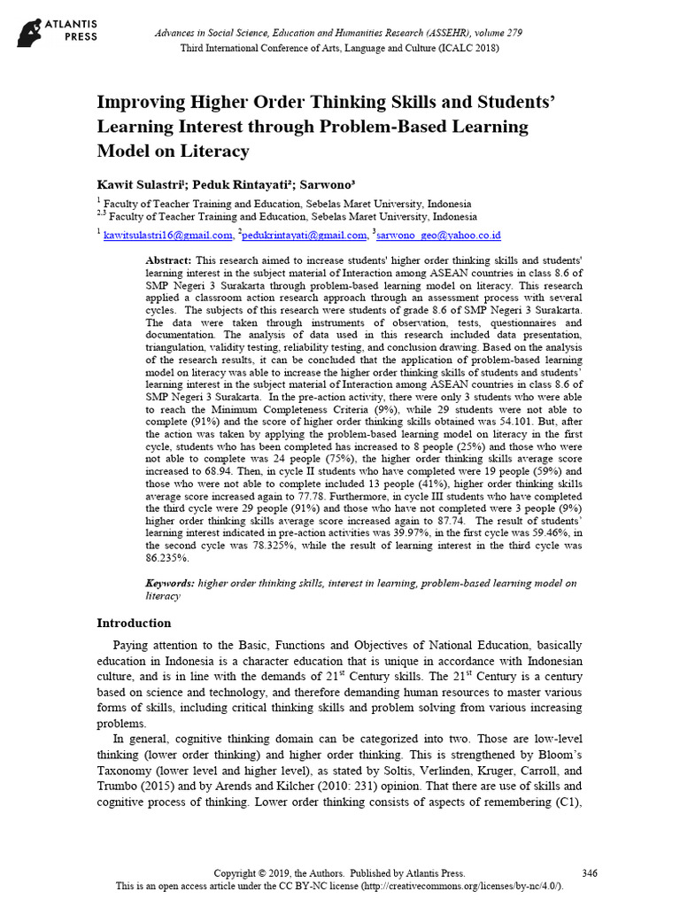 Improving Higher Order Thinking Skills and Students' Learning Interest Through Problem-Based ...
