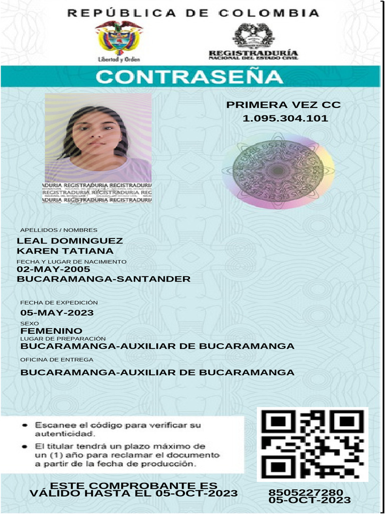 Comprobante de Documento en Tramite PRIMERA VEZ CC PRIMERA VEZ CC ...