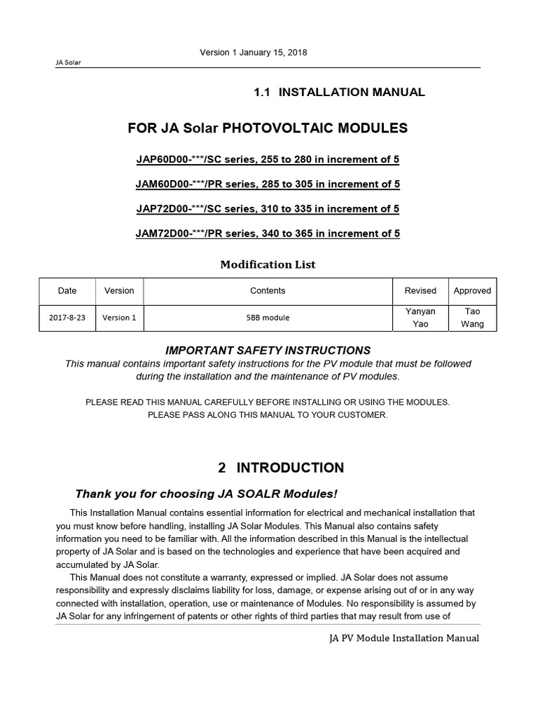 JA Module Installation | PDF | Photovoltaics | Solar Panel