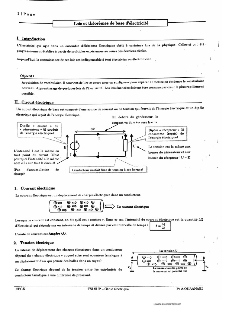 Cours Lois Electricite | PDF | Tension électrique | Science des matériaux
