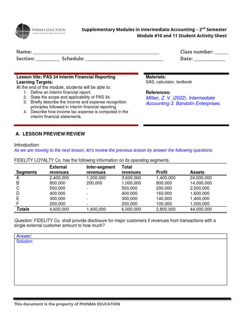 PAS 34 Interim Financial Reporting Guide | PDF | Financial Statement ...