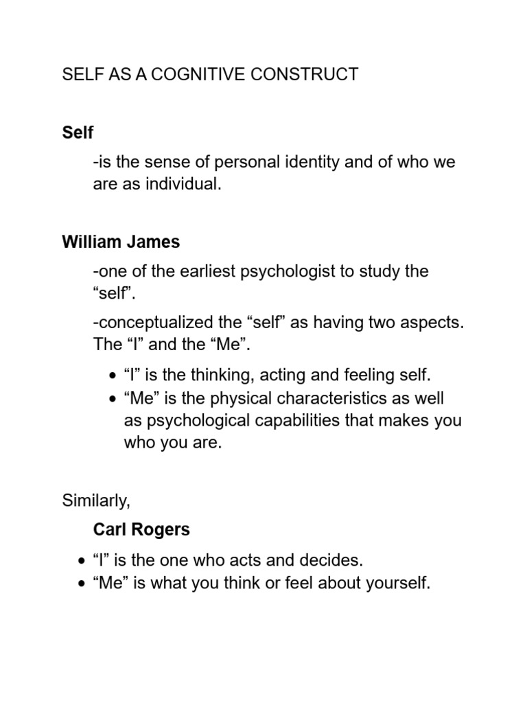 Self As Cognitive Construct | PDF | Id | Self Esteem
