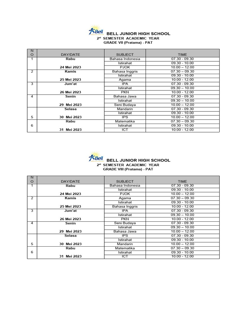 Jadwal PAT Bell | PDF | Languages Of Southeast Asia | Languages