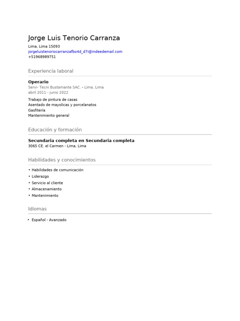 CV Jorge Luis Tenorio Carranza | PDF | Crecimiento personal y profesional
