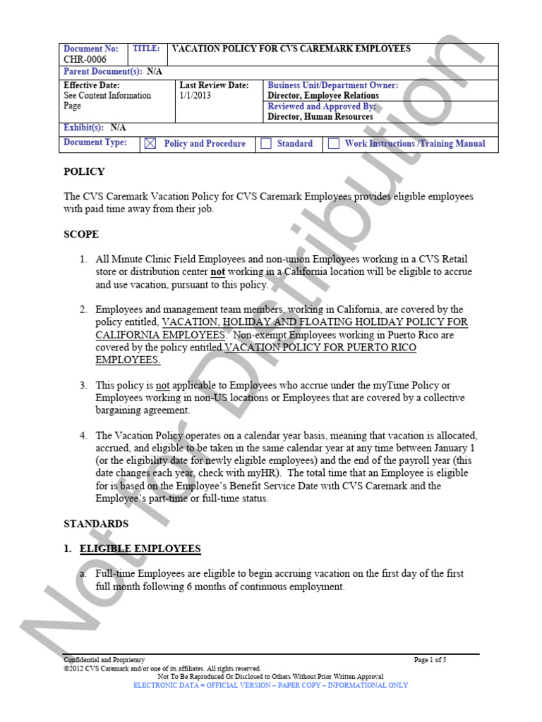 Vacation policyCVS | PDF | Employment | Accrual