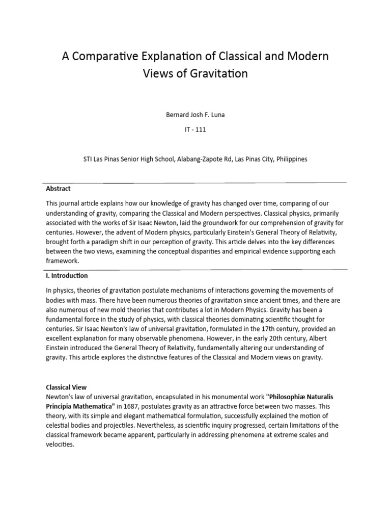Classical vs Modern Gravity Theories | PDF | Gravity | General Relativity