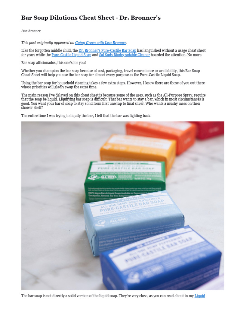 Dr. Bronner's Bar Soap Usage Guide | PDF