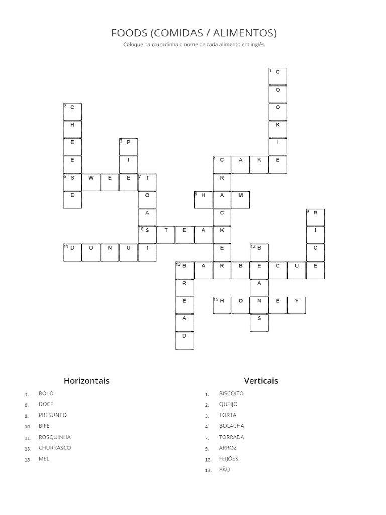 Palavras Cruzadas - Foods - Comidas - Alimentos | PDF