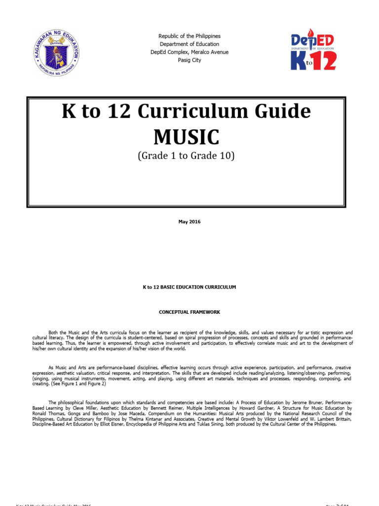 Curriculum Guide MUSIC 1 10 | PDF | Curriculum | Rhythm