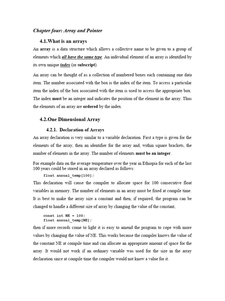 Chapter Four Array And Pointer Pdf Pointer Computer Programming Integer Computer Science