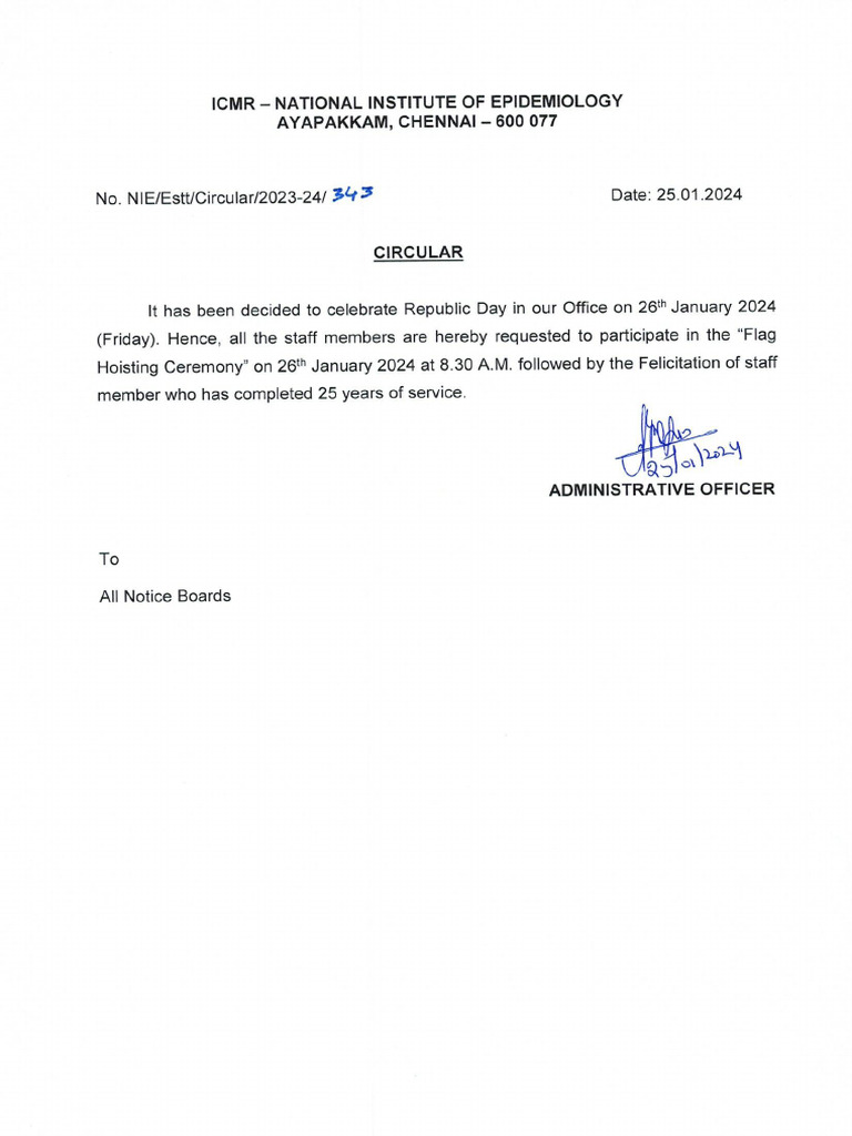 Republic Day Circular 2024 - 0001 | PDF