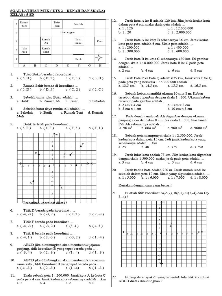 MTK - Soal UTS 2 - DENAH DAN SKALA - Kls 5 SD | PDF