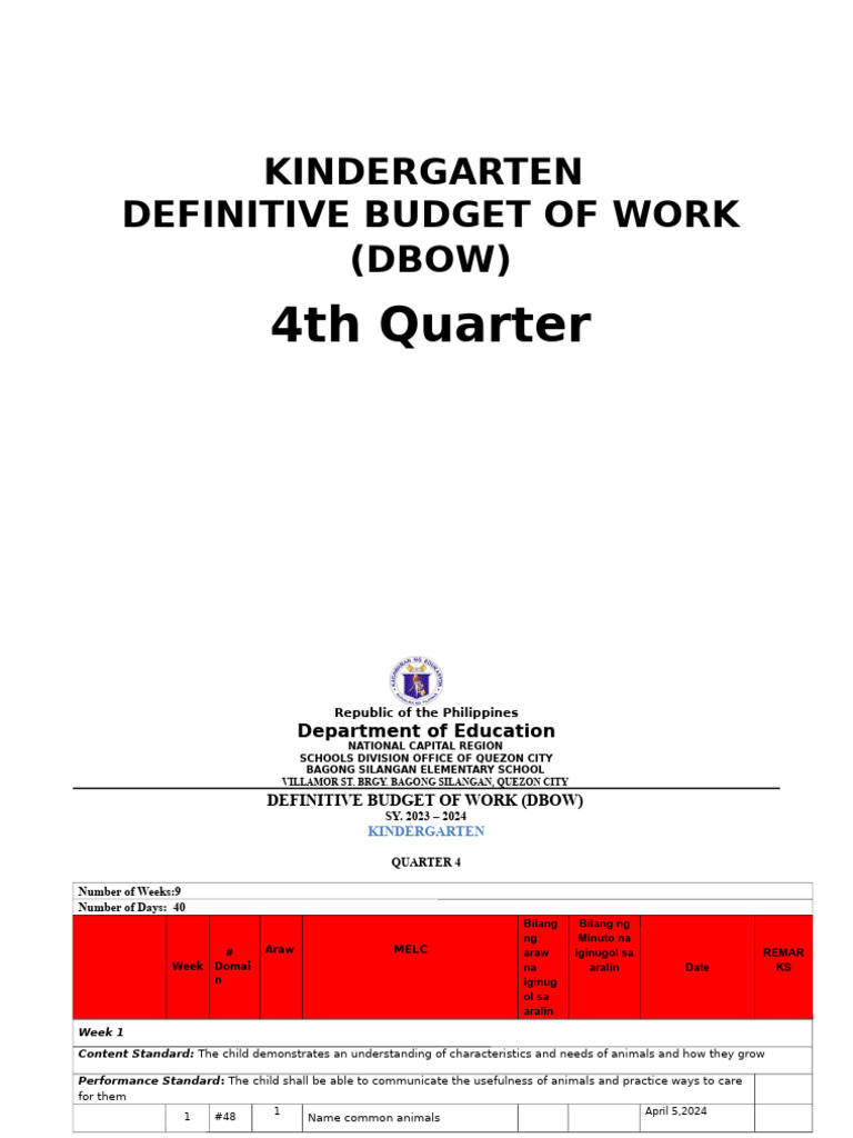 4th Quarter KINDERGARTEN DBOW Catch Up Friday 1706043459391-Nb | PDF ...