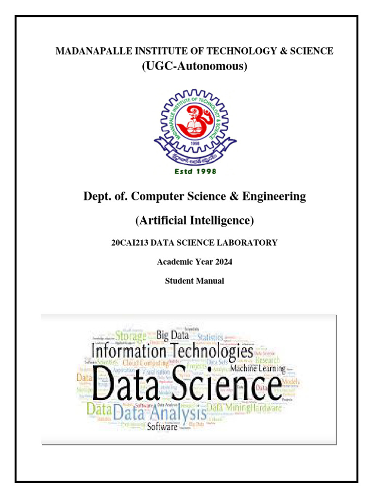 20CAI213 DATA SCIENCE LABORATORY manual 2024 | PDF | Parameter (Computer Programming) | Median