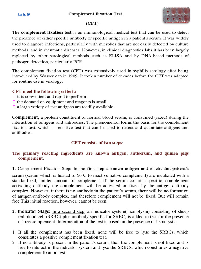 CFT Meet The Following Criteria | PDF | Complement System | Serology