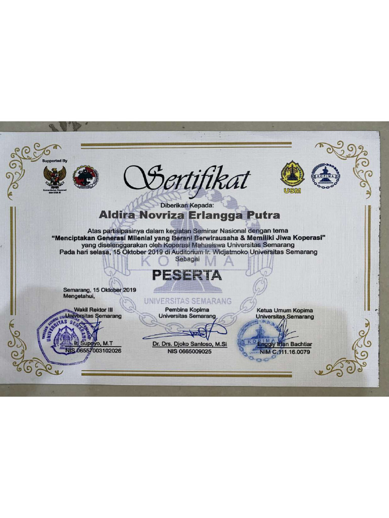 Sertifikat Menciptakan Generasi Milenial - Aldira Novriza Erlangga ...
