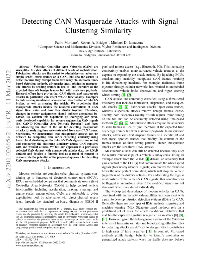 Detecting CAN Masquerade Attacks With Signal Clustering Similarity | PDF | Cluster Analysis ...