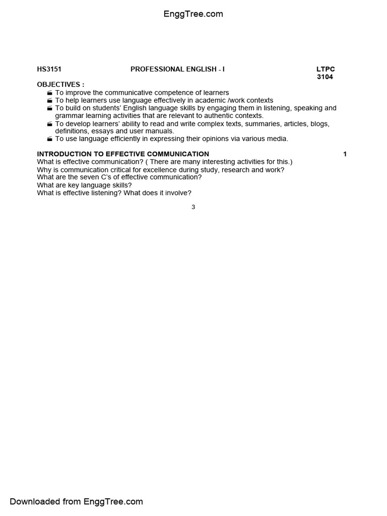 Professional English I Syllabus Overview | PDF | Communication ...