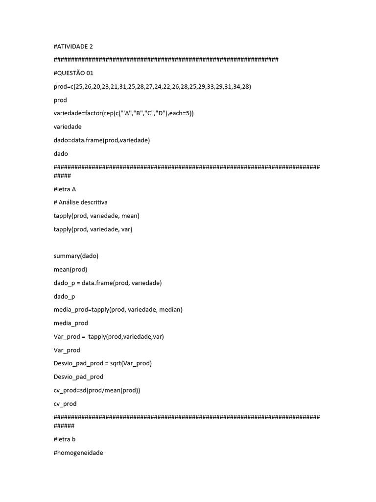 ATIVIDADE 2 - Estatistica - Scripts | PDF | Pruebas | Método científico