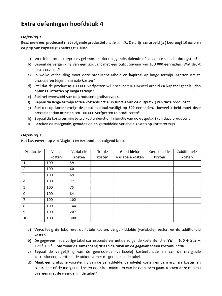 Extra Oefeningen Hoofdstuk 4 | PDF