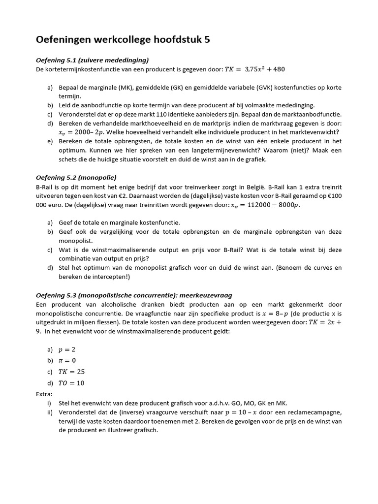 Oefeningen Werkcollege H5 | PDF