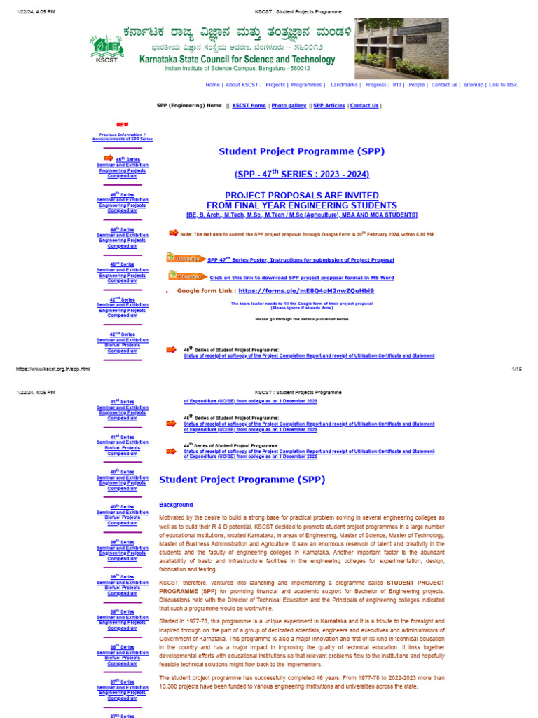 KSCST - 47th Series - Student Projects Programme | PDF | Engineering | Internet Of Things