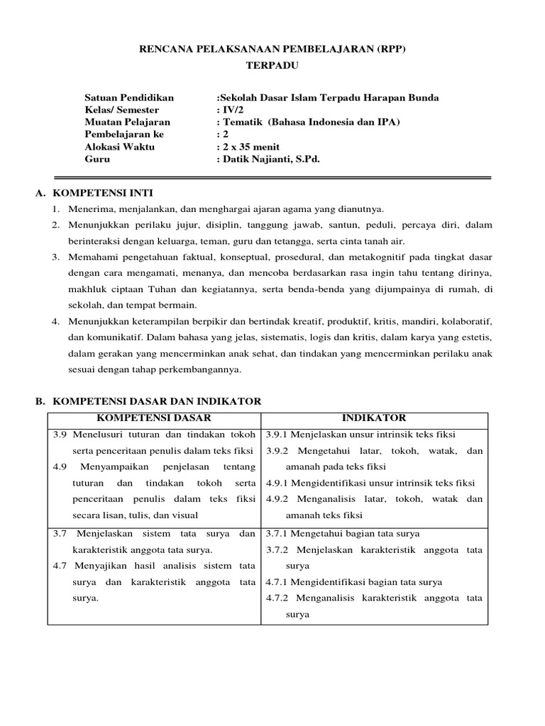 RPP Kelas 6 (Bahasa Indo Dan IPA) - CGP Angk 10 - Datik Najianti, S.Pd ...