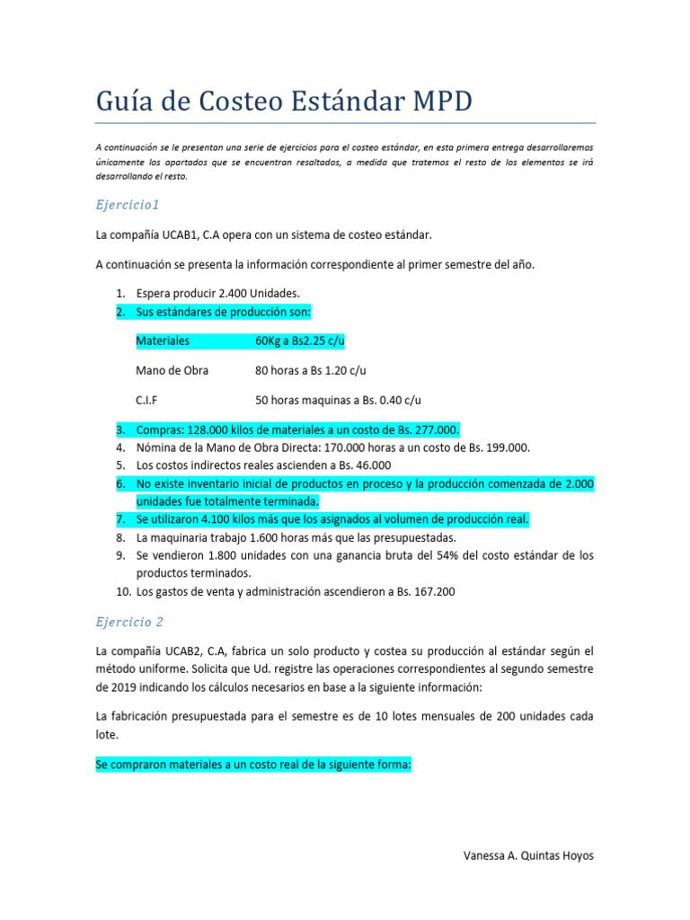 Guía de Costeo Estándar MPD | PDF | Presupuesto | Sector secundario de la economía