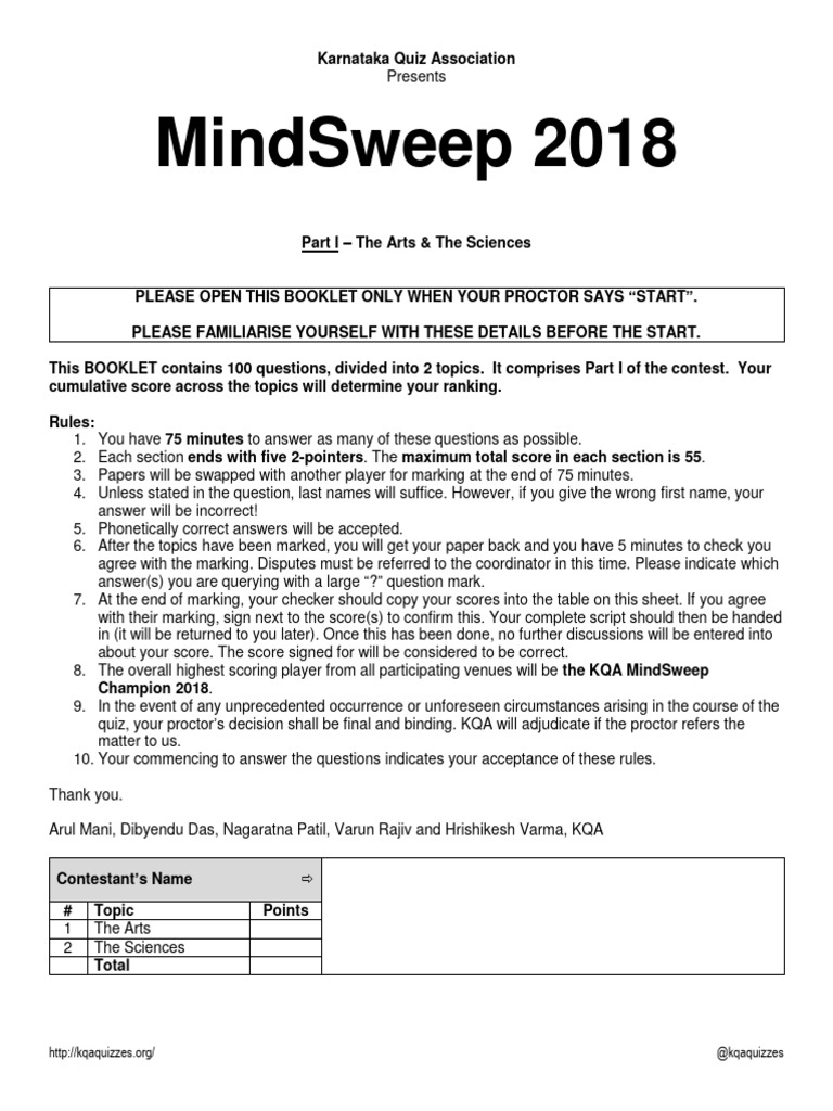 Mindsweep 2018 Questions Part I | PDF | Young Adult