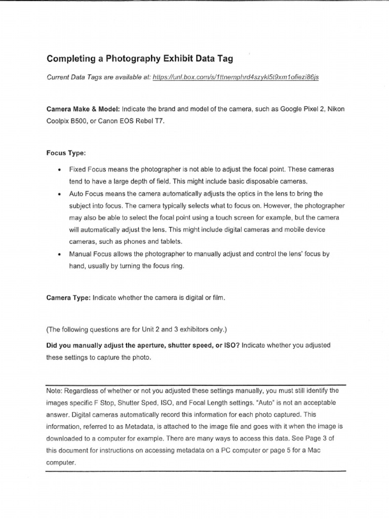 Completing A Photography Data Tag | PDF