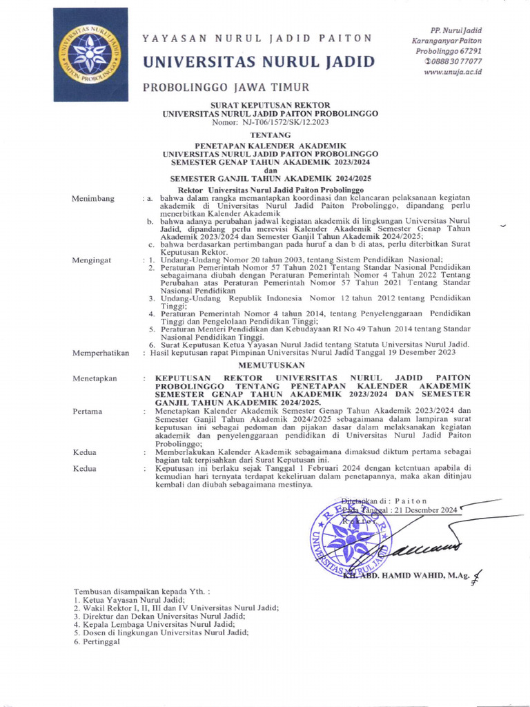 Kalender Akademik UNUJA Genap 2023 2024 Dan Ganjil 20254 2025 | PDF