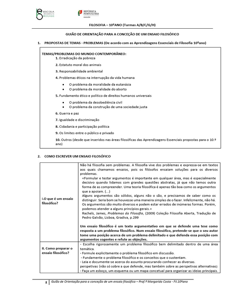 Guião Ensaio Filosófico +abstract Fil.10 - 2020.2021+ | PDF | Abstract (resumo) | Falácia