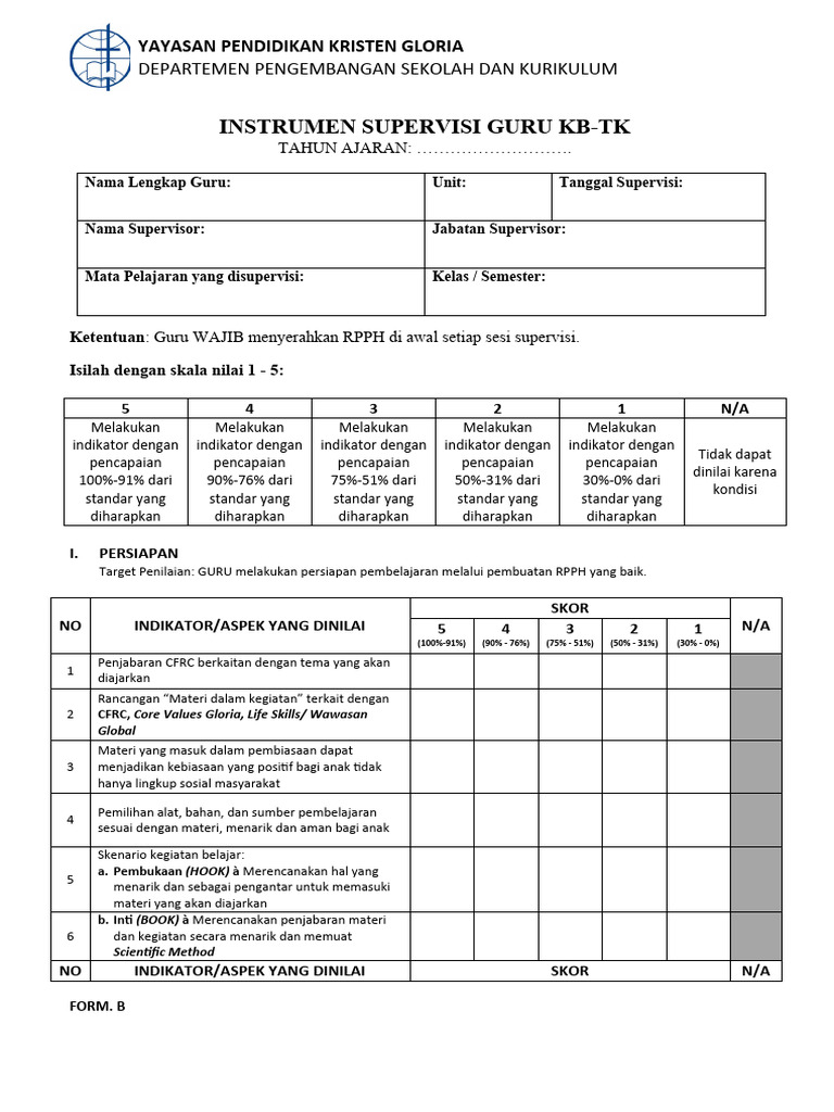 Form Supervisi Kelas | PDF