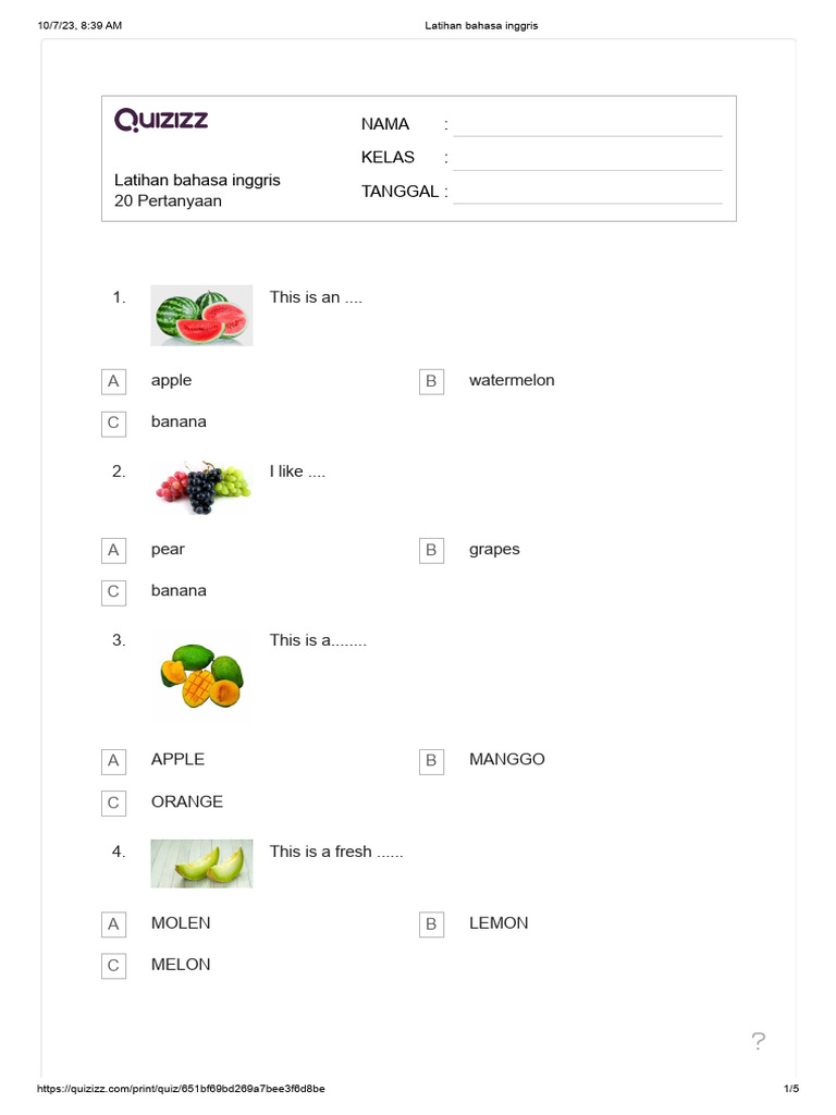 Soal Bahasa Inggris Buah 2 | PDF | Fruit | Plants