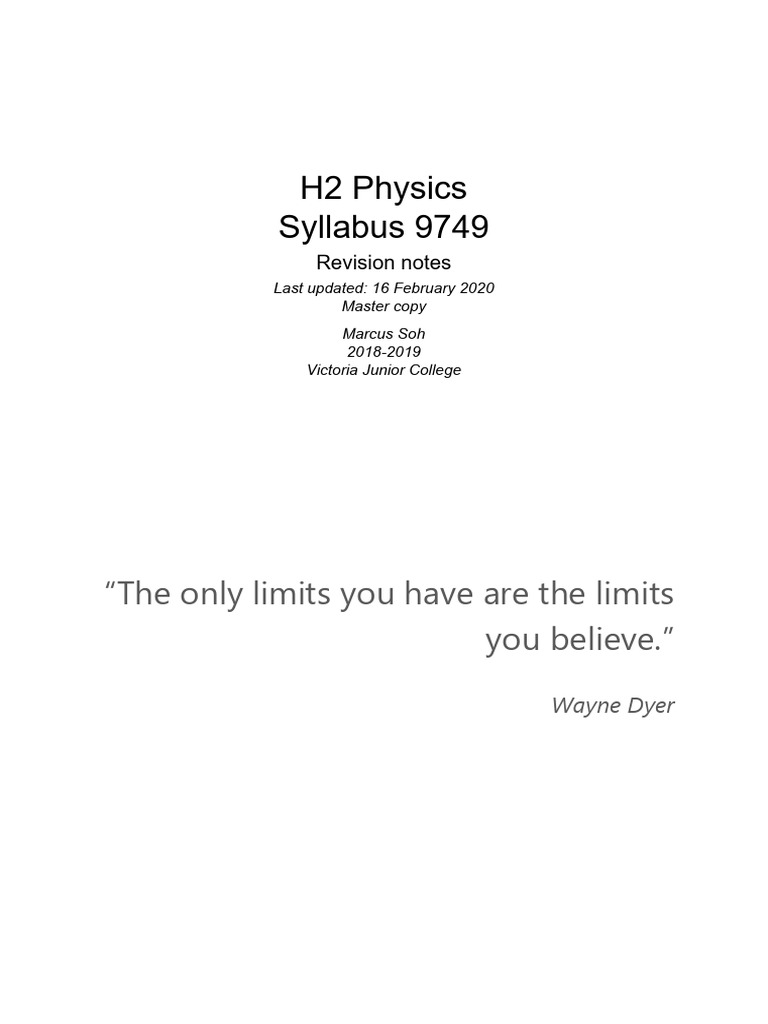 H2 Physics 9749 - Notes For All Chapters A4 SGexams Ver | PDF | Force ...