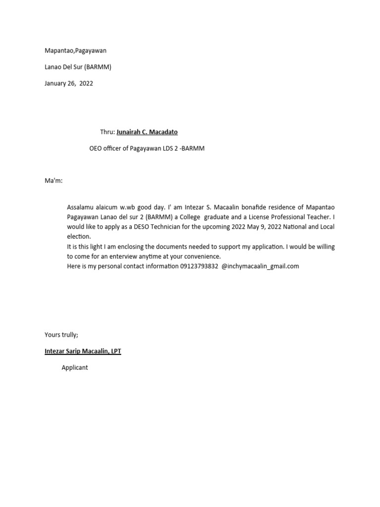 Ate Iza's Application Letter | PDF