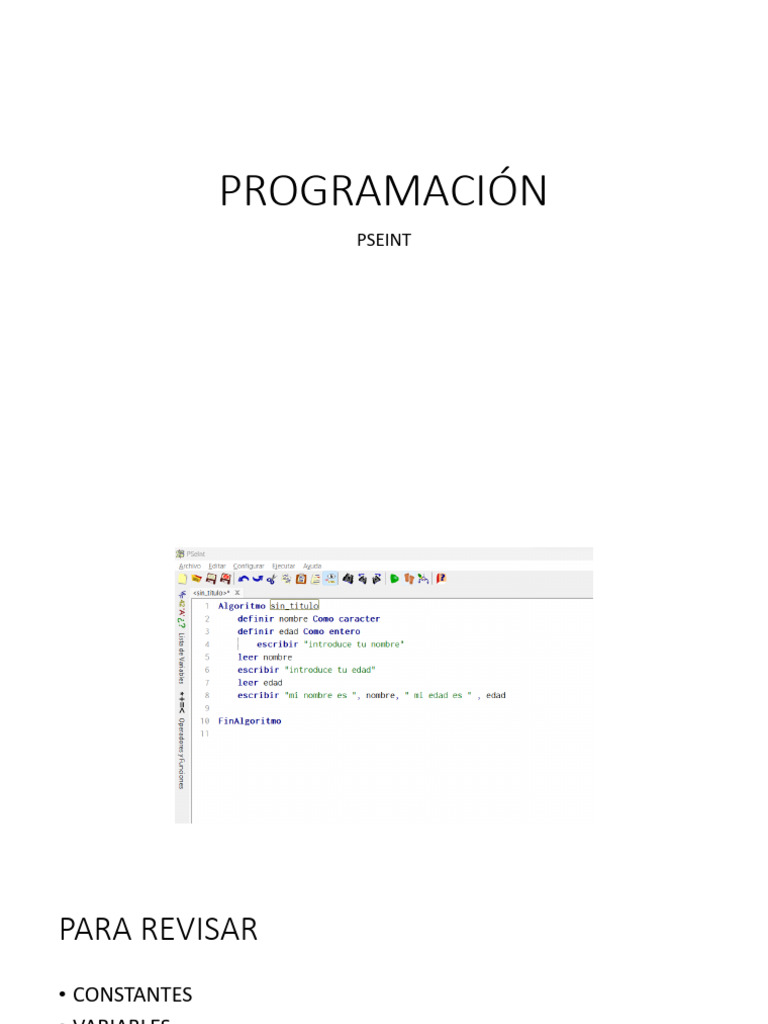 PSEINT PROGRAMACIÓN-fusionado | PDF | Algoritmos | Lenguaje de programación