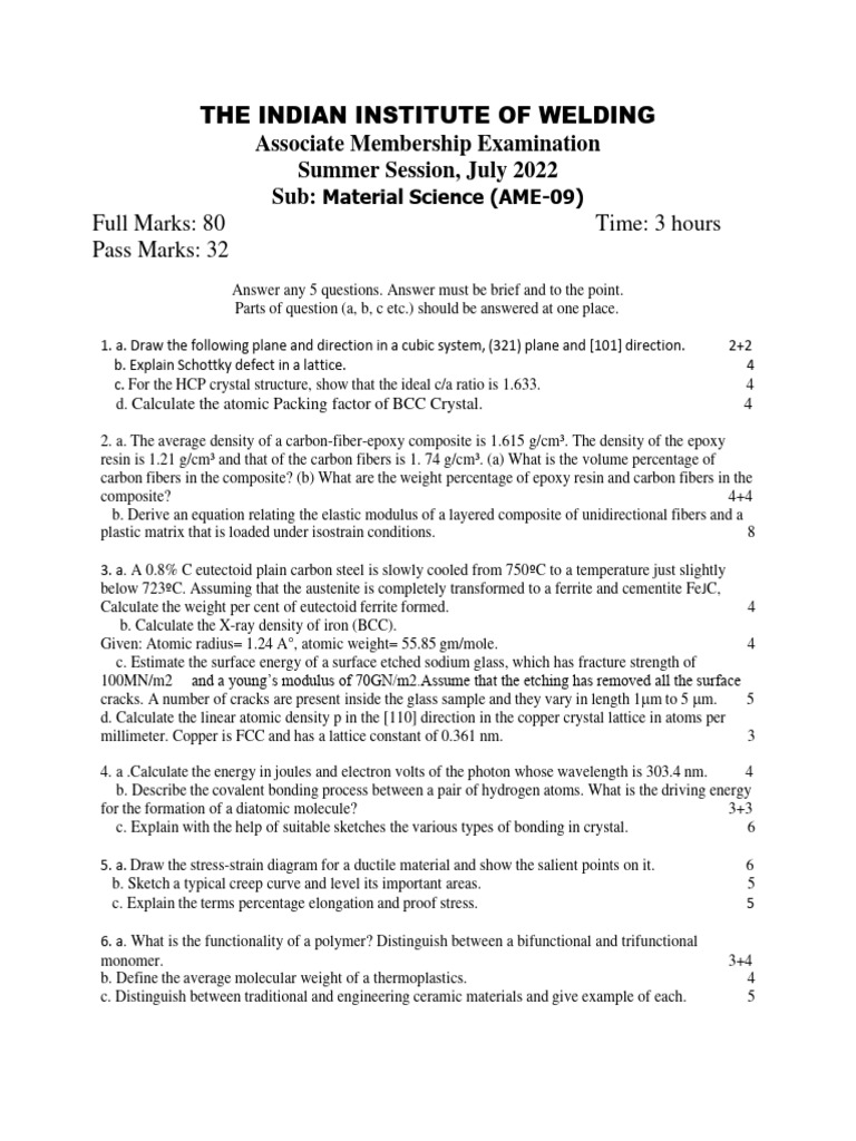 Question Paper of Summer Session 2022 23 | PDF | Construction | Welding