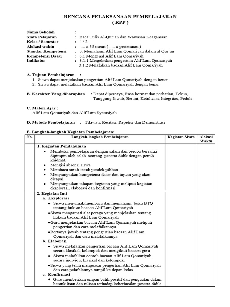 RPP BTQ Dan WK Kls 4 SMT 2 | PDF