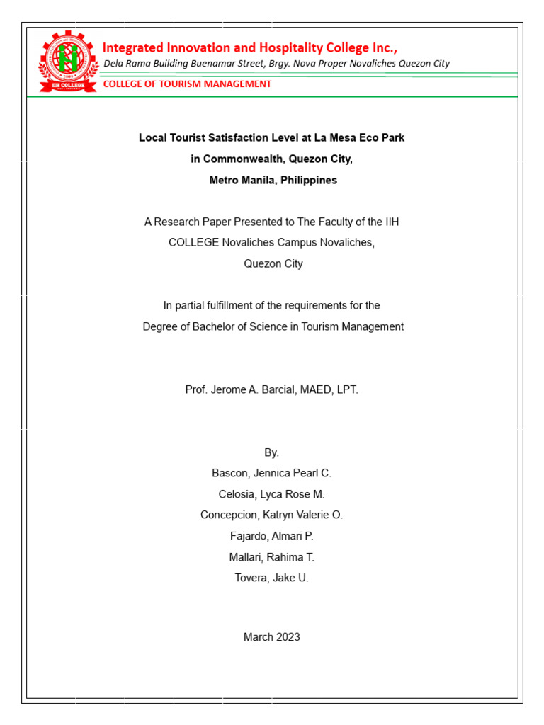 Local Tourist Satisfaction at La Mesa Eco Park | PDF | Tourism ...