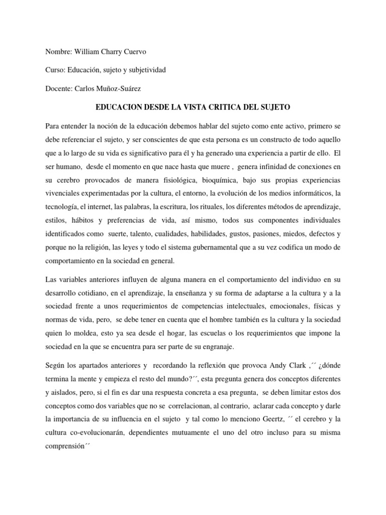 Educación - William Charry Cuervo | PDF | Aprendizaje | Mente