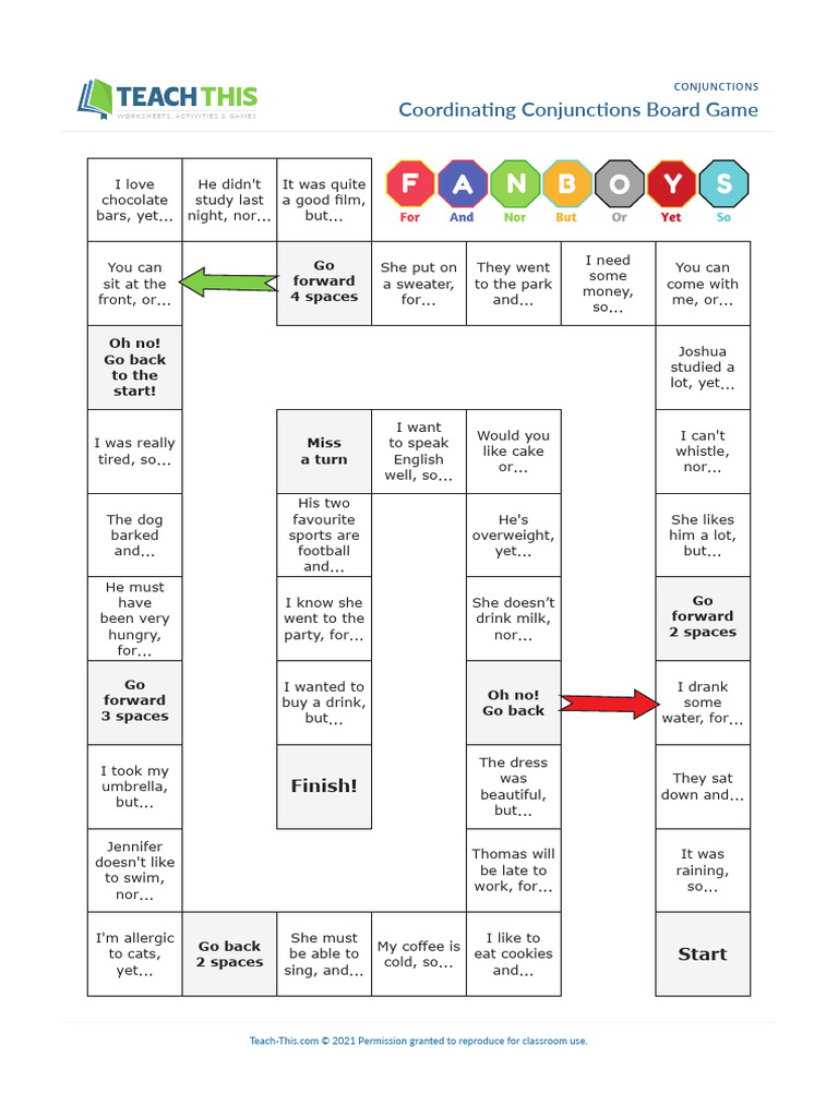 Coordinating Conjunctions Board Game | PDF | Drink | Food And Drink