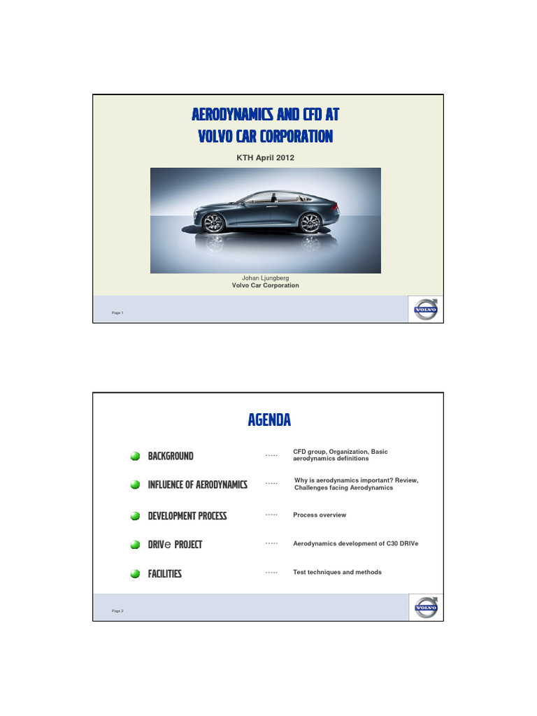 Aerodynamics and CFD at Volvo Car Corporation - KTH April 2012 | PDF | Aerodynamics | Fuel ...