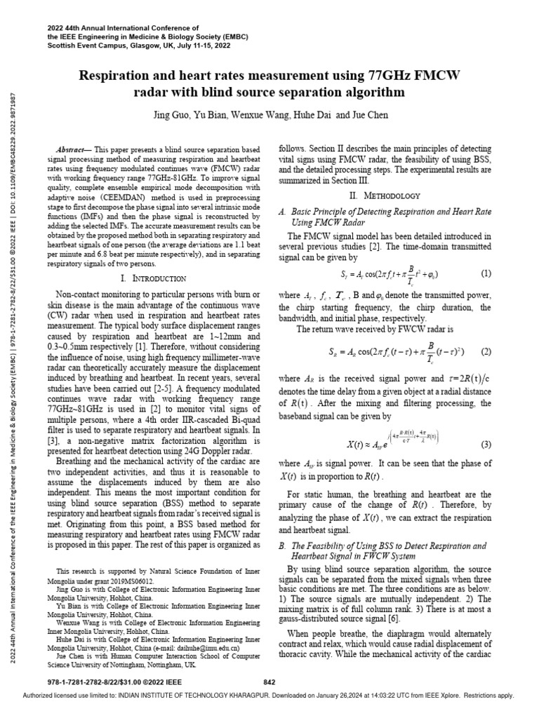 Respiration And Heart Rates Measurement Using 77ghz Fmcw Radar With