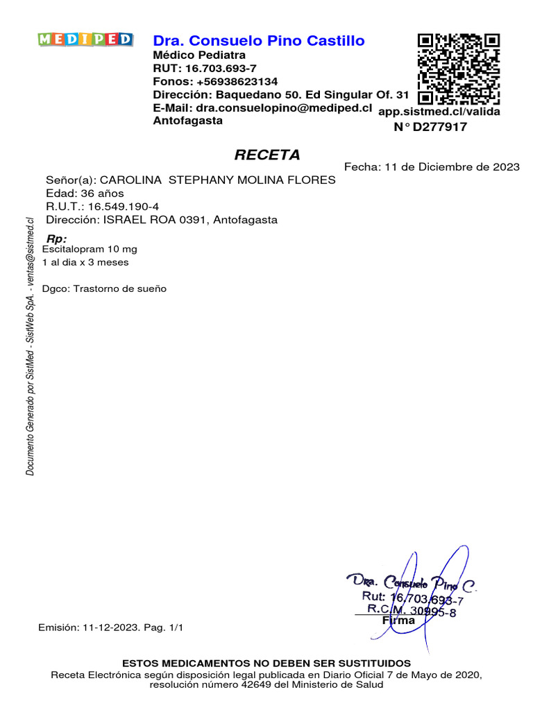 Receta 277917 16.549.190-4 11-12-2023 | PDF | Medicina