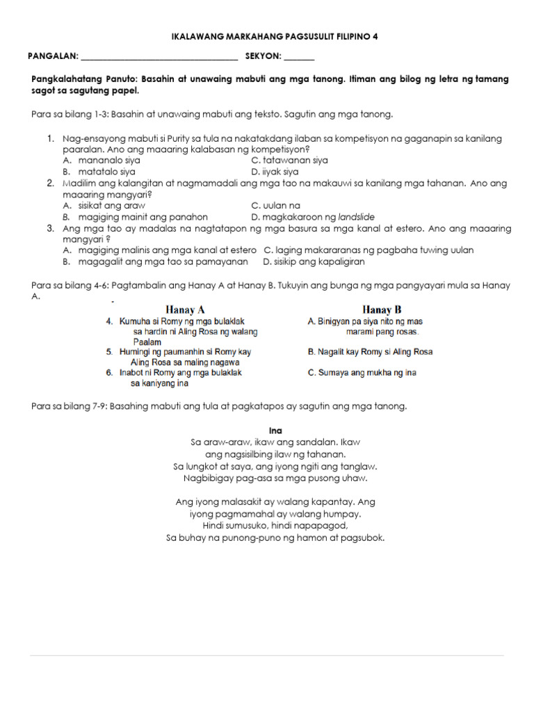 Filipino 4 2ND Periodical Test | PDF