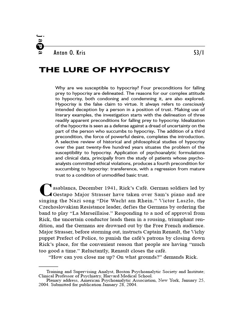 Kris 2005 The Lure of Hypocrisy | PDF | Psychoanalysis | Psychology