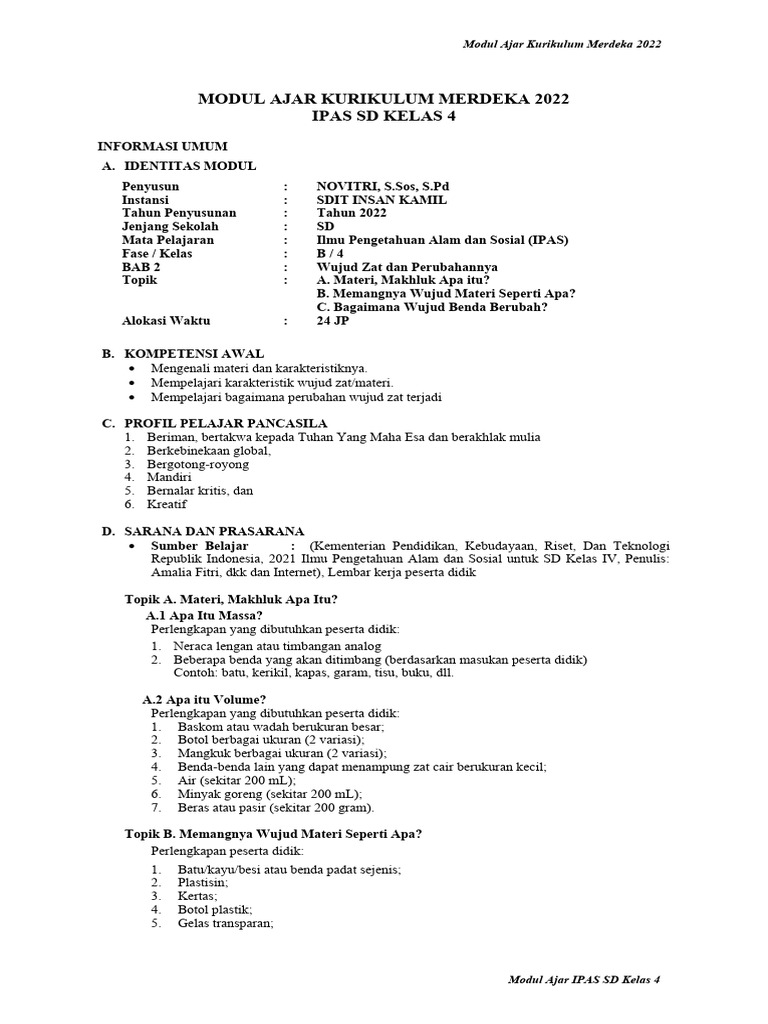 Modul Ajar IPAS K4 BAB 2 | PDF